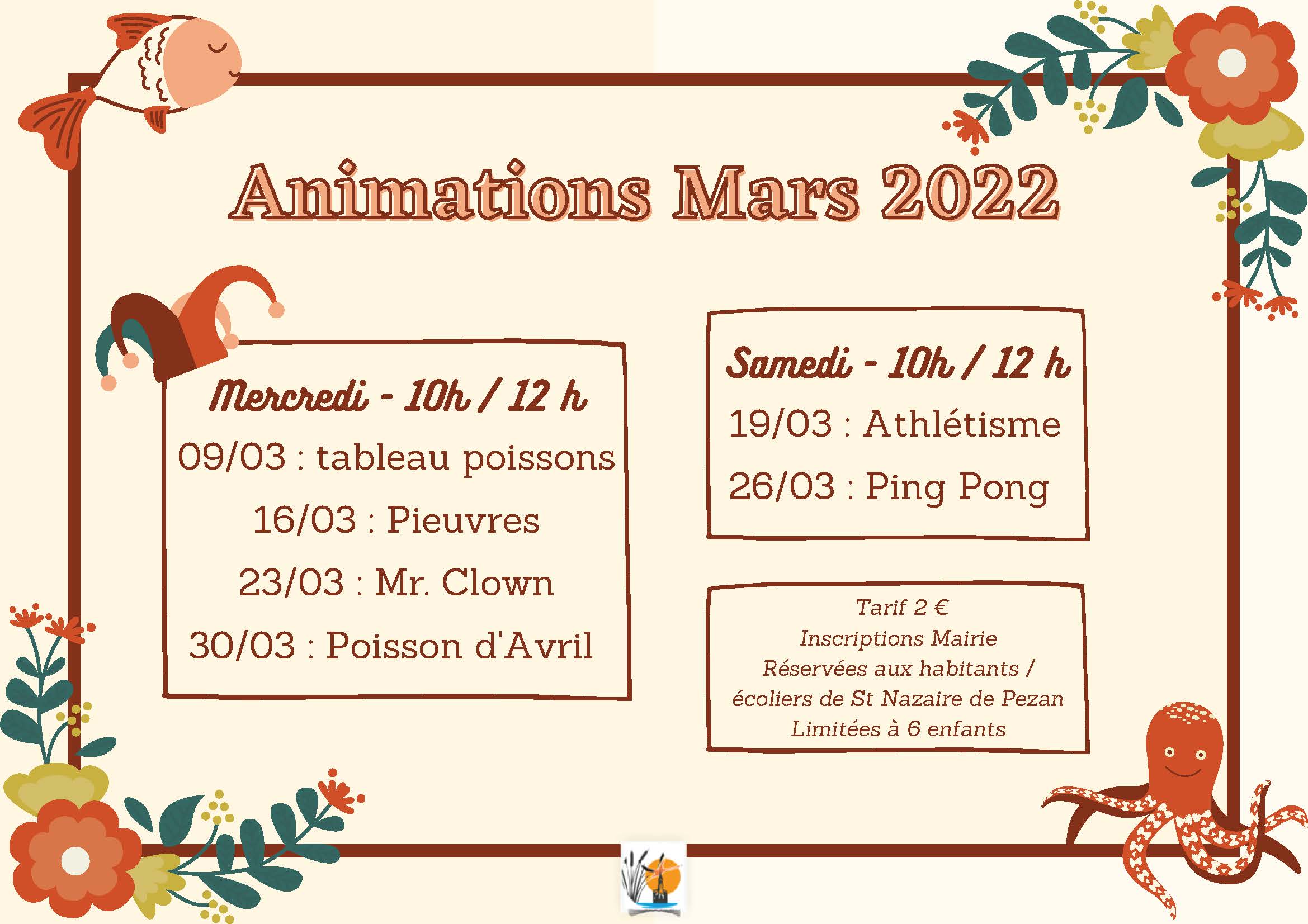 Programme des activités du mois de Mars - Saint-Nazaire de Pézan